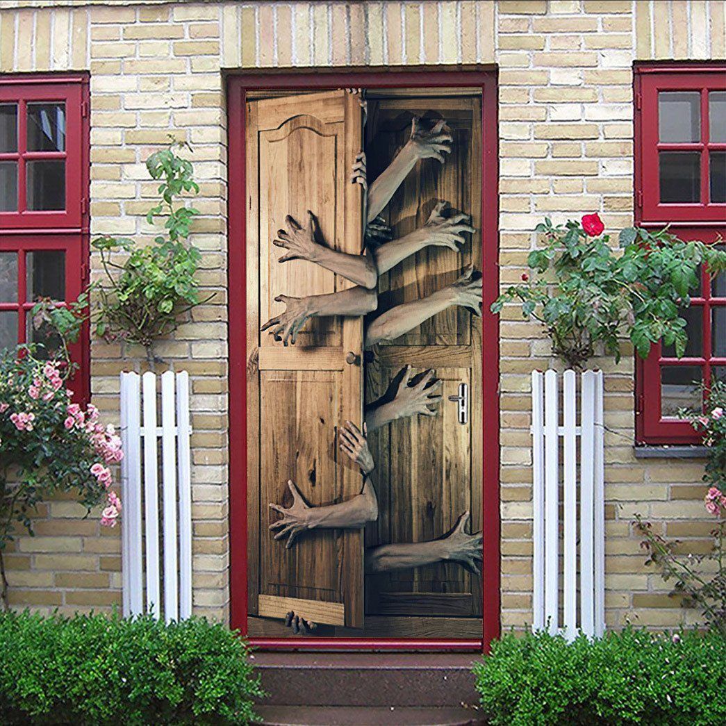 Gearhumans 3D Hands Behind The Door Halloween Custom Door Stickers