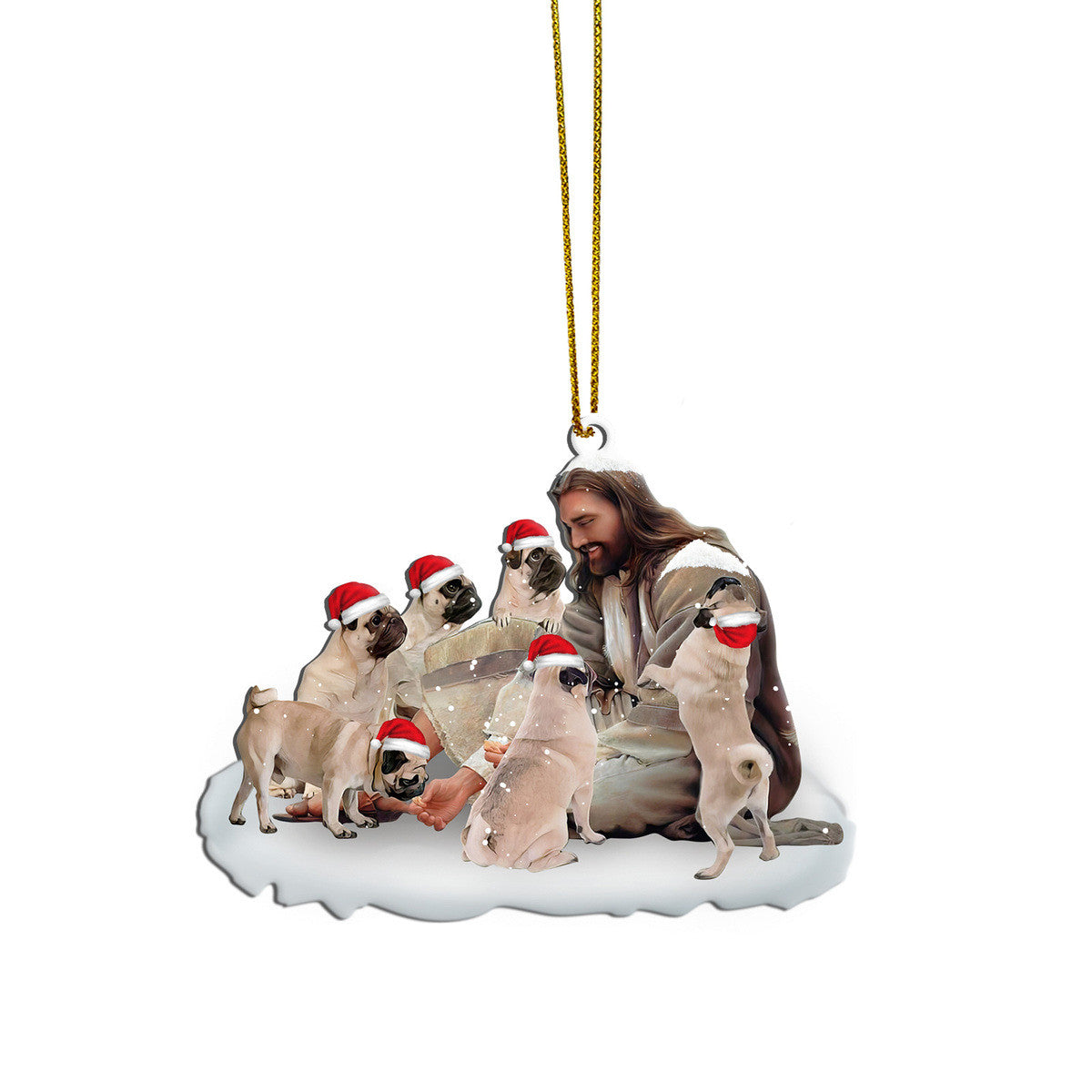 Gearhumans 3D Jesus Surrounded By Pug Dogs Christmas Custom Ornament