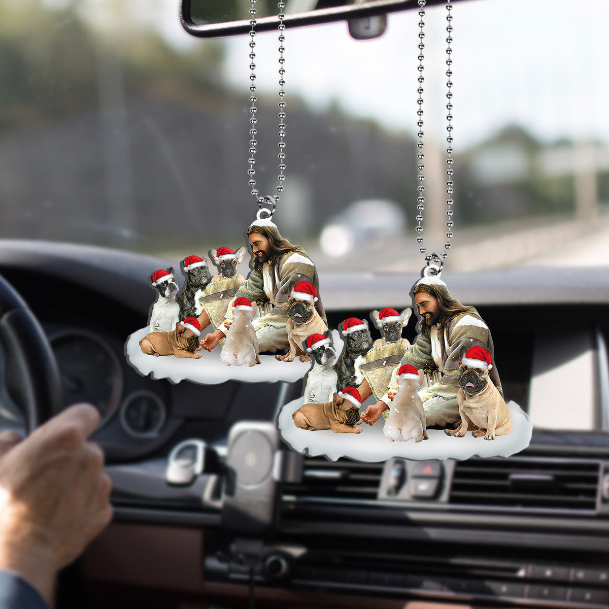 Gearhumans 3D Jesus Surrounded By French Bulldogs Christmas Custom Orn