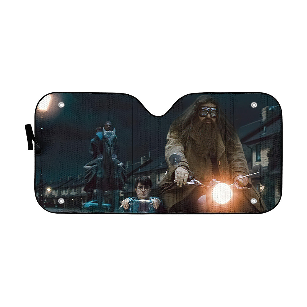 Gearhumans 3D H.P Hagrid Driving Motorbike Custom Car Sunshade