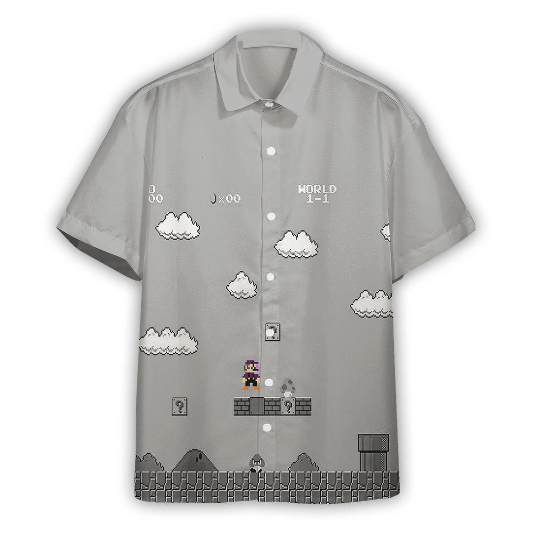 Gearhumans 3D Gray 8Bit Waluigi Custom Short Sleeves Shirt