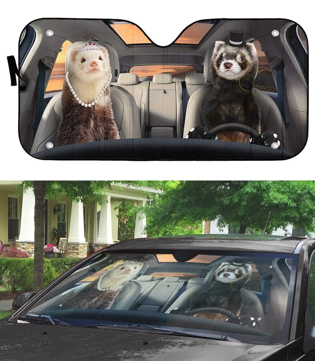 Gearhumans 3D Fancy Ferrets Custom Car Auto Sunshade
