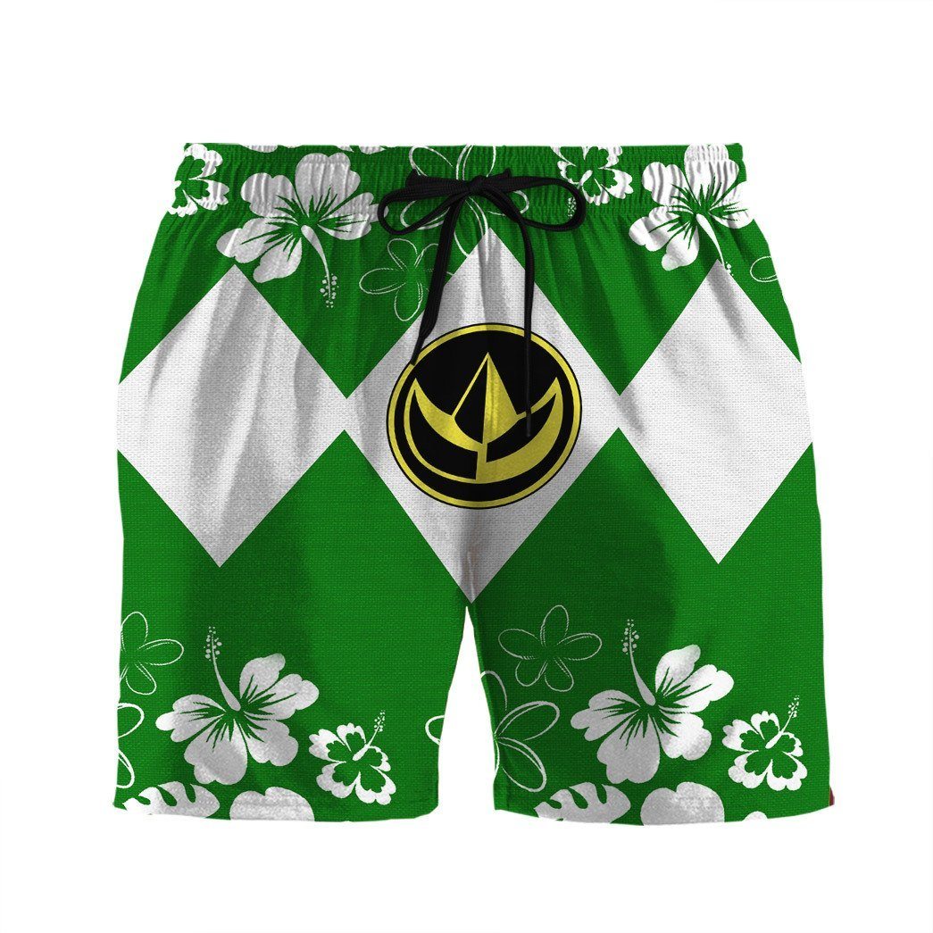 Gearhumans 3D Mighty Morphin Power Ranger Green Beach Short