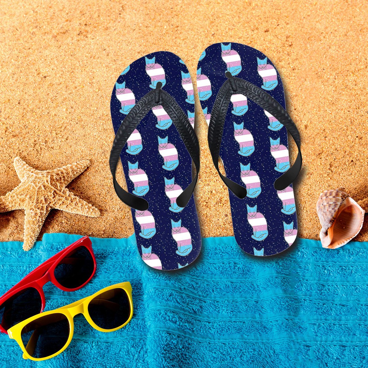 Gearhumans 3D Trans Cats In Space Custom Flip Flop