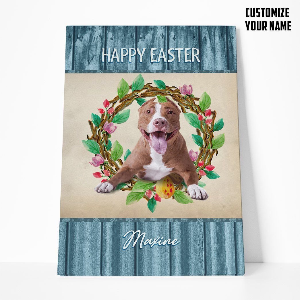 Gearhumans 3D Happy Easter Pitbull Custom Name Canvas